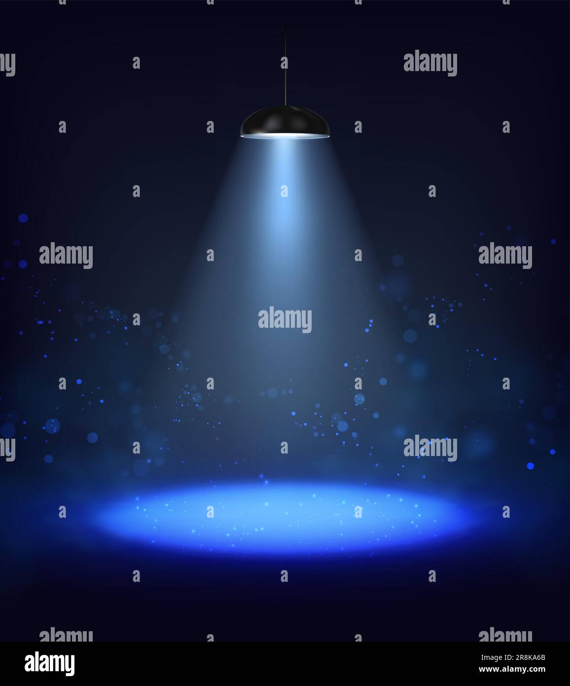 realistic vector light effect. Lamp illuminated spotlight on dark background with blue glow ...