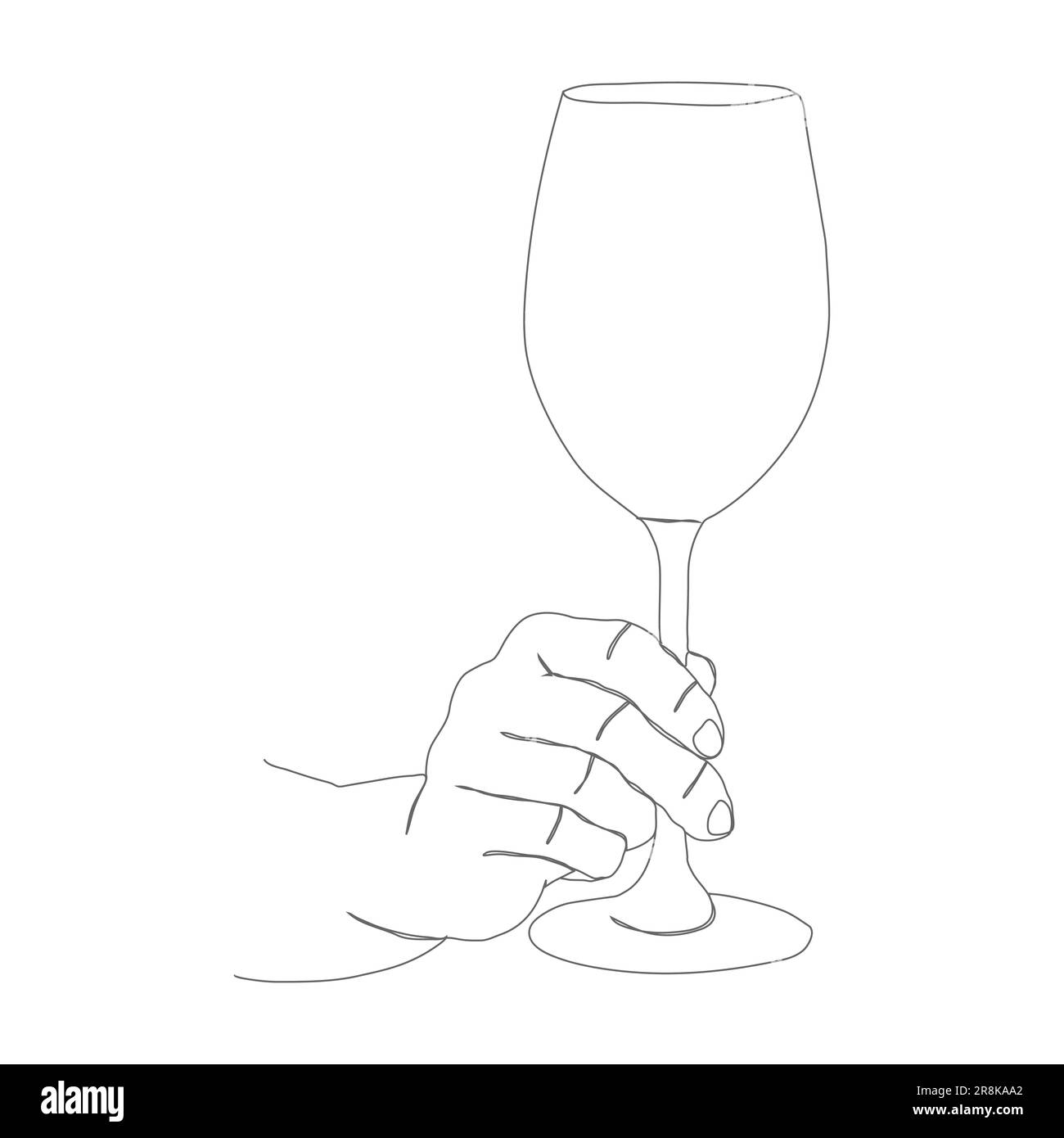 Hand with a glass. A template in the style of a continuous line. Layout ...