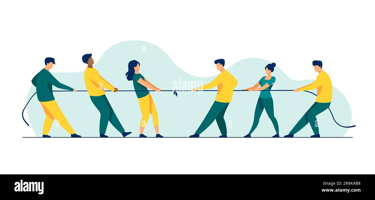 People pulling opposite ends of rope flat vector illustration Stock ...