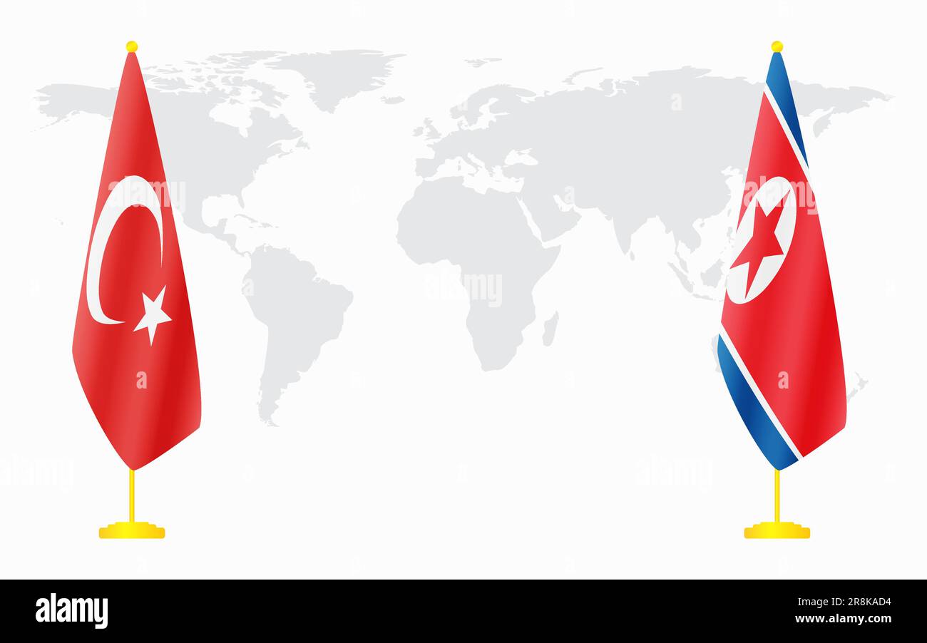 Turkey and North Korea flags for official meeting against background of ...