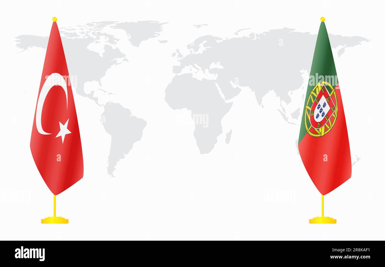 Turkey and Portugal flags for official meeting against background of ...