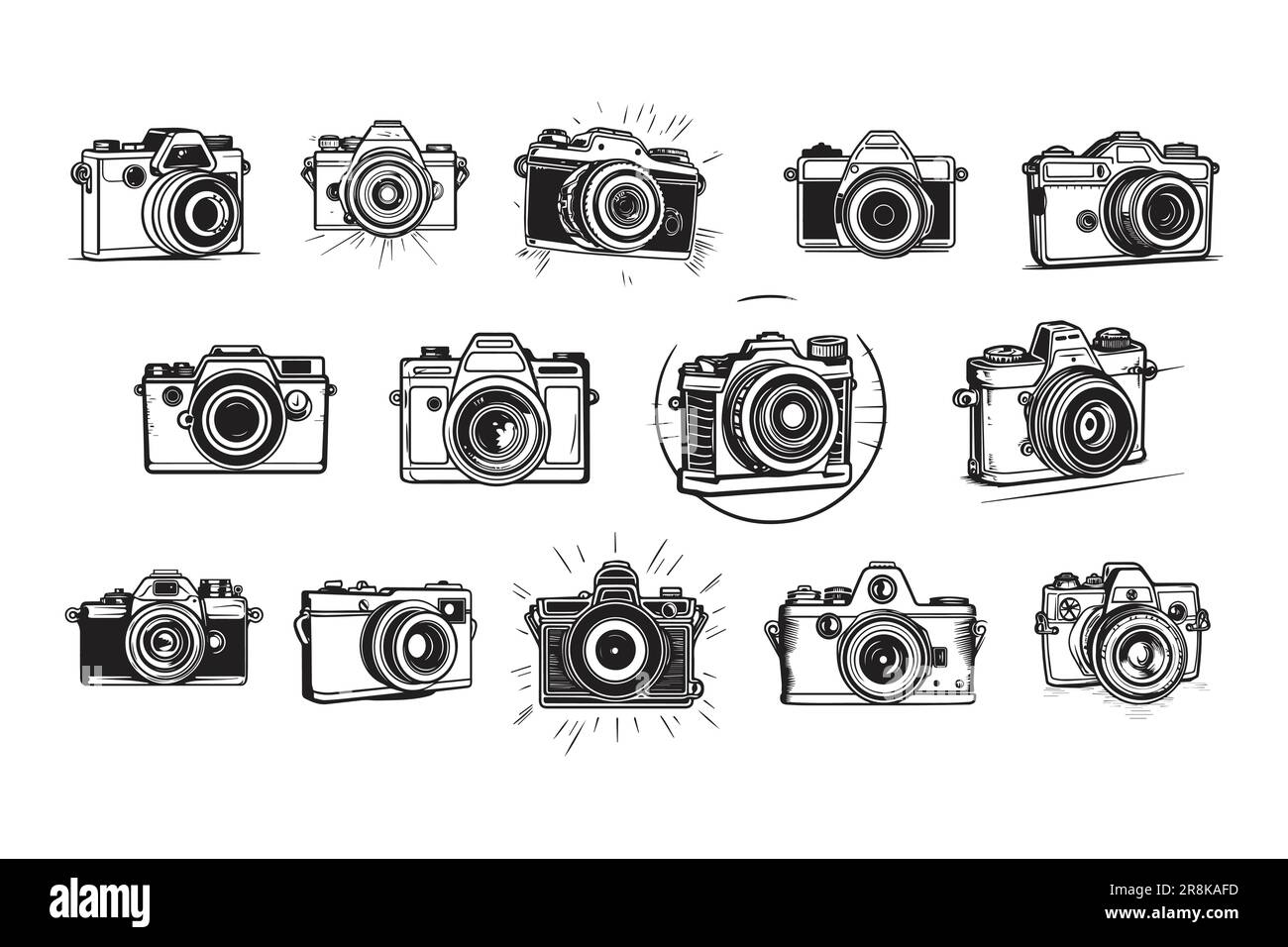 Hand Drawn vintage camera logo in flat style isolated on background ...