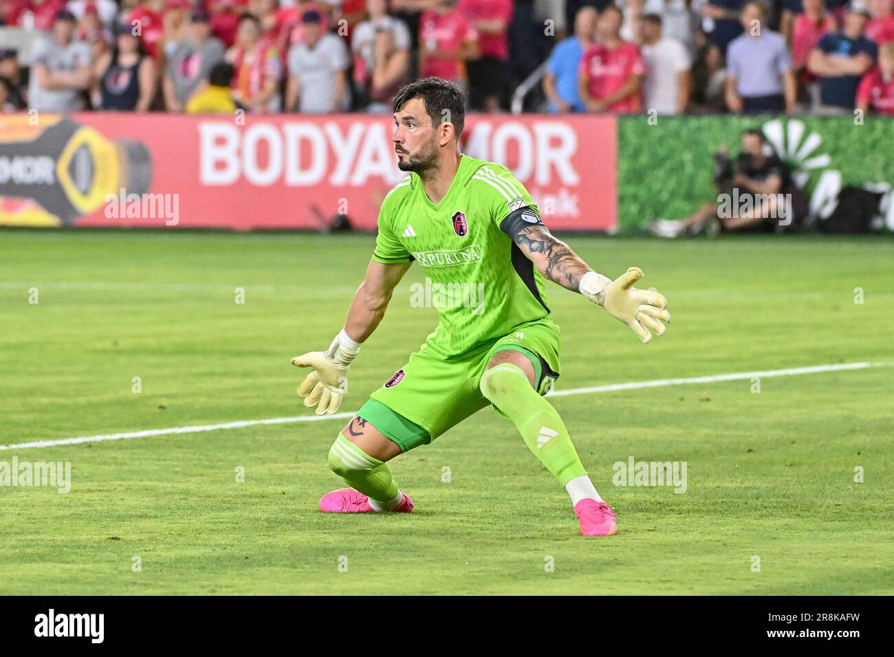 ST. LOUIS, MO - JUNE 21: St. Louis City goalkeeper Roman Burki (1) gets ...