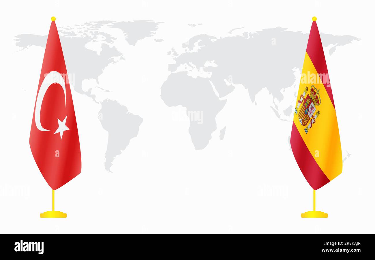 Turkey and Spain flags for official meeting against background of world ...