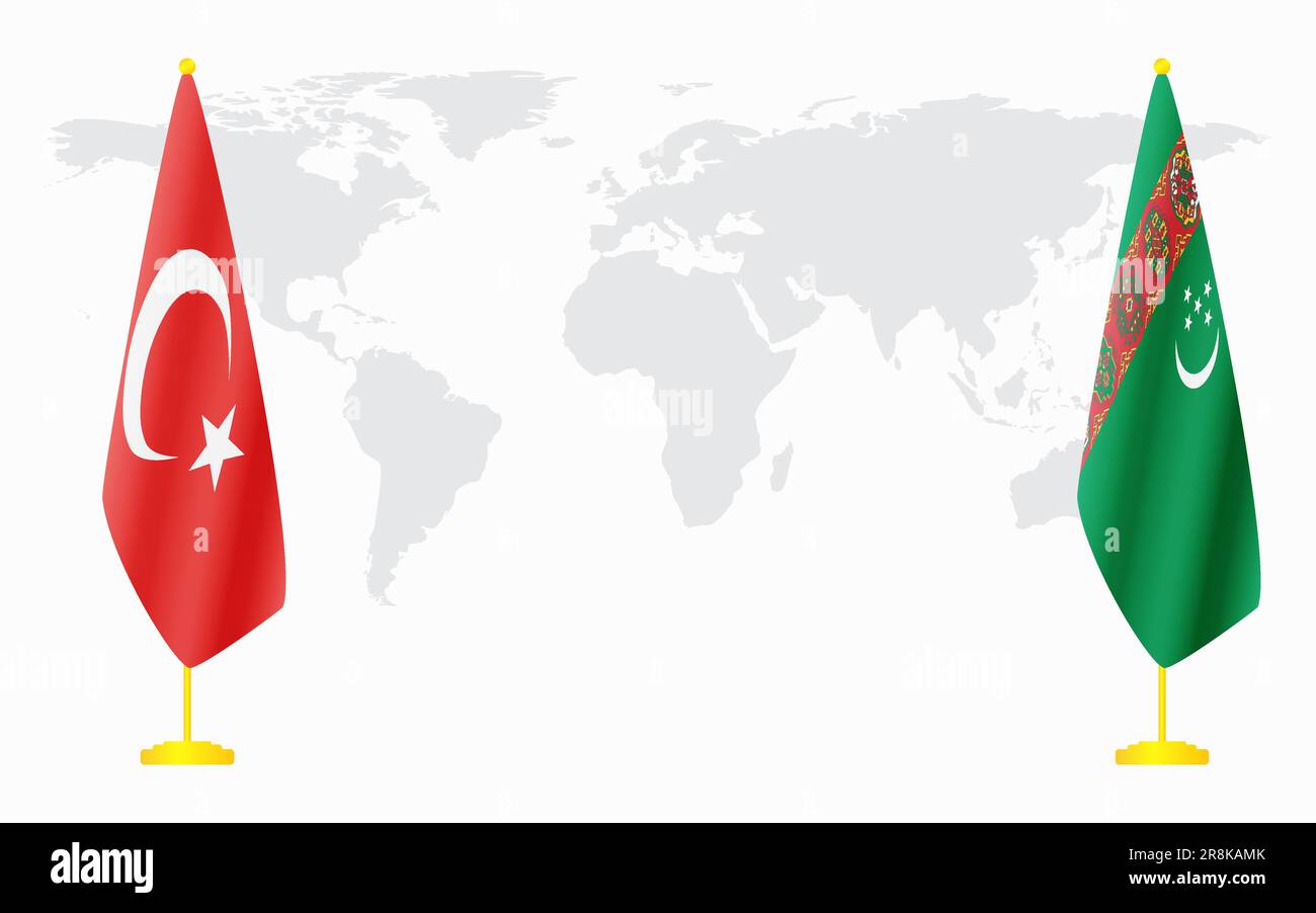 Turkey and Turkmenistan flags for official meeting against background ...