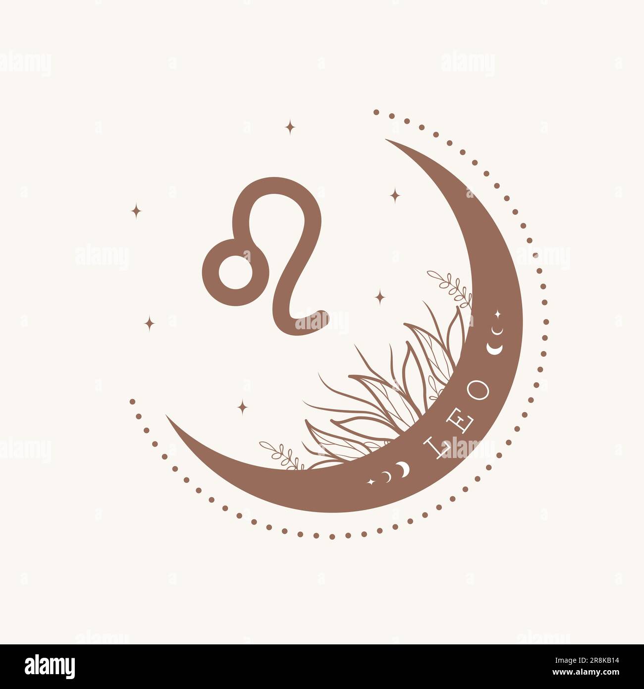 Astrological Leo Zodiac Sign Horoscope Icon In Boho Minimalist Style Mystic Vector
