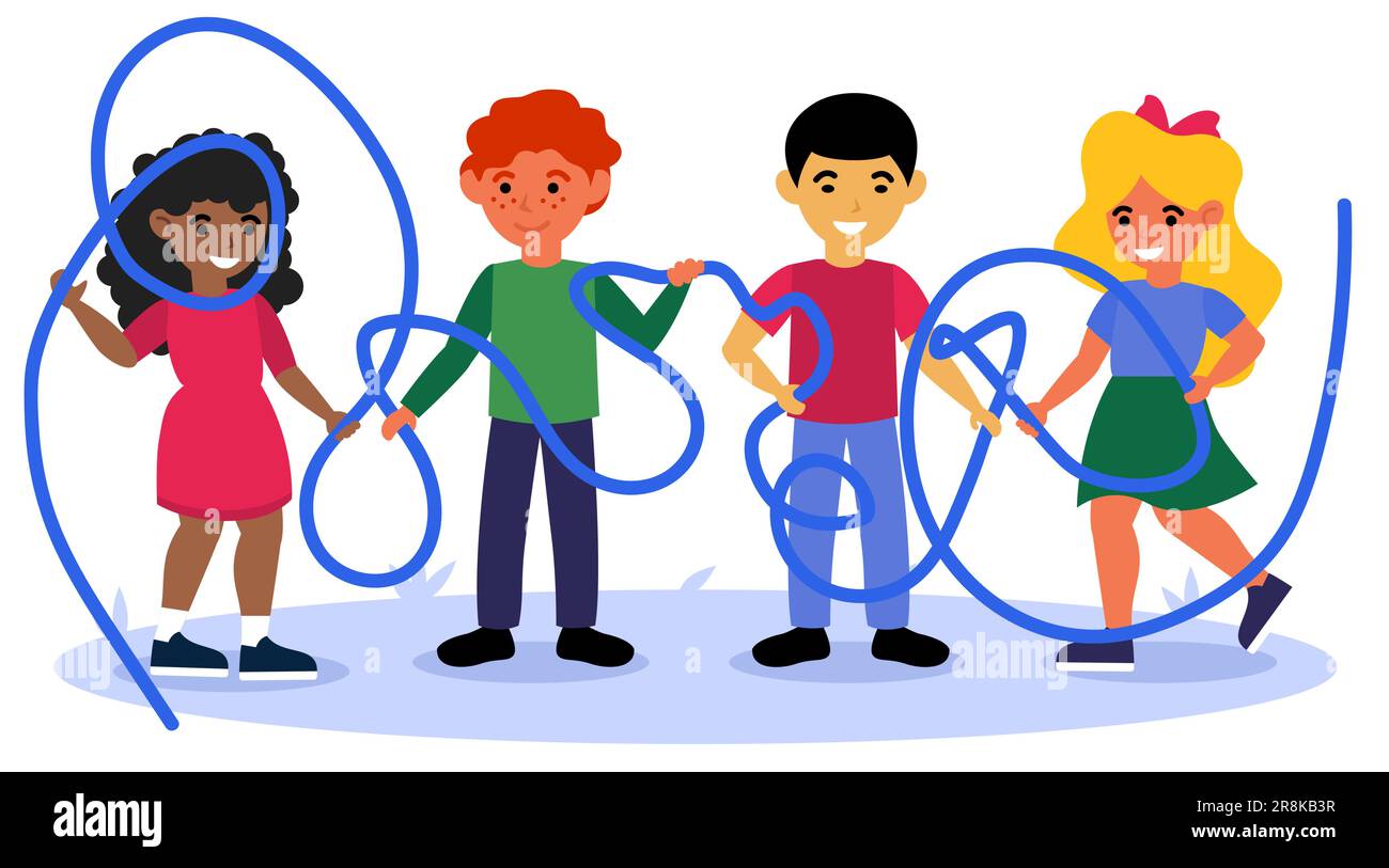 Happy children holding tangled rope together Stock Vector Image & Art ...
