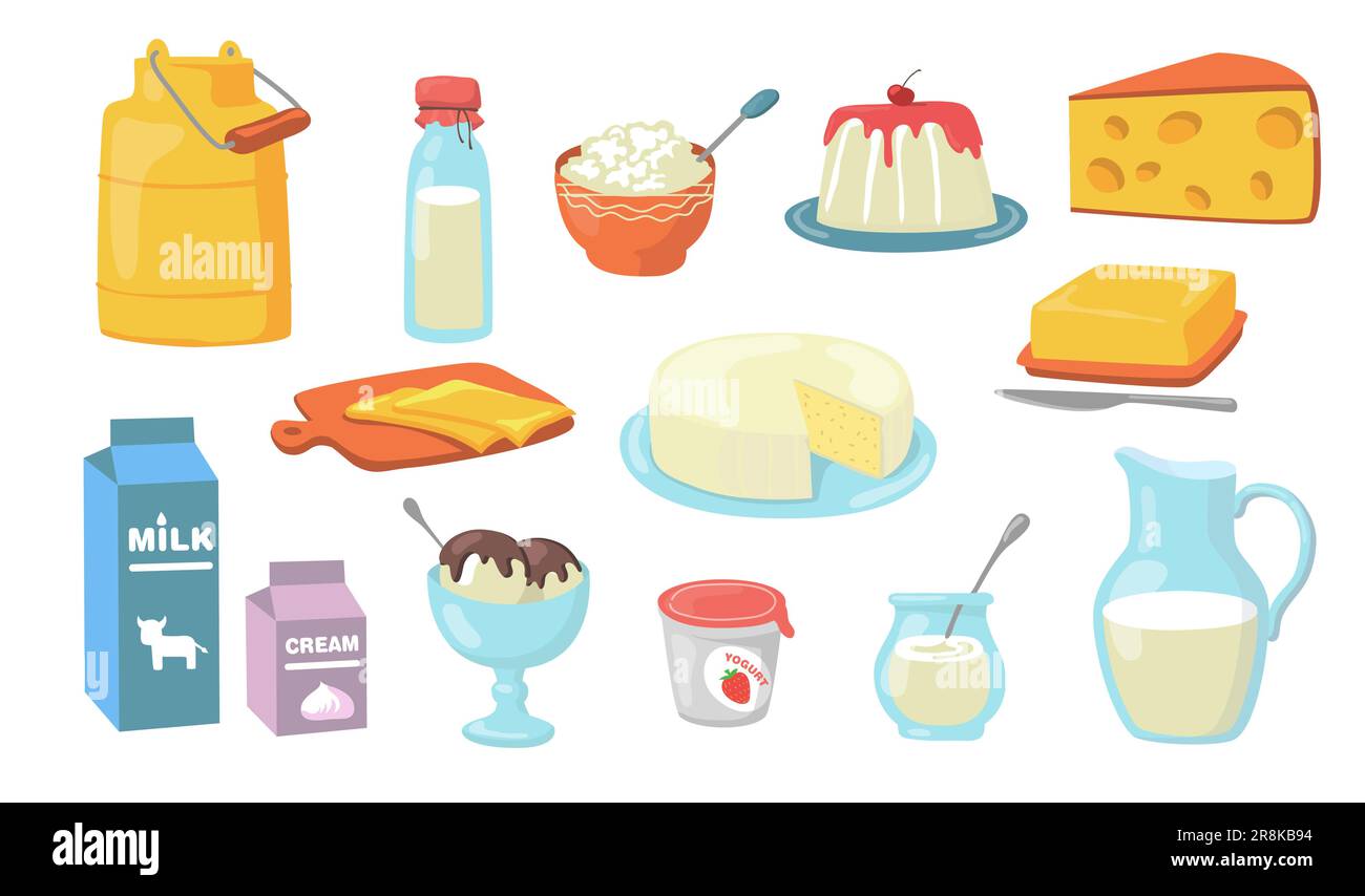 Dairy products flat icon set Stock Vector Image & Art - Alamy