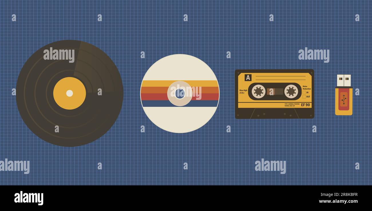 Various storages for music. The concept of the evolution of retro data ...