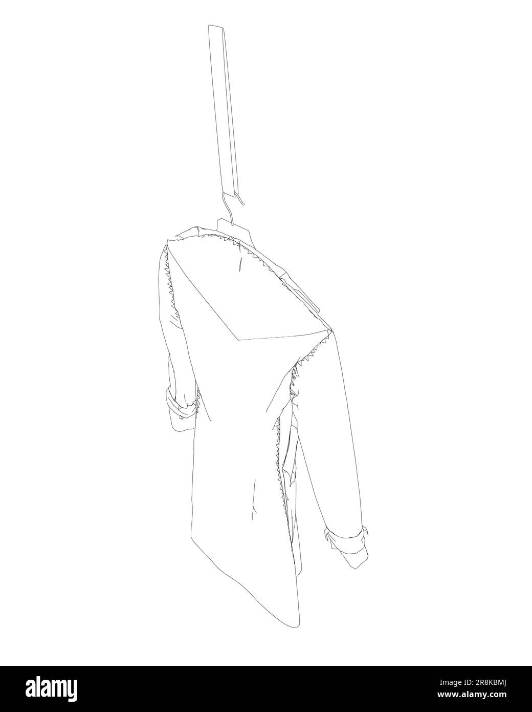 Fashionable outerwear coat outline, cloak sketch, contour. Jacket hangs ...