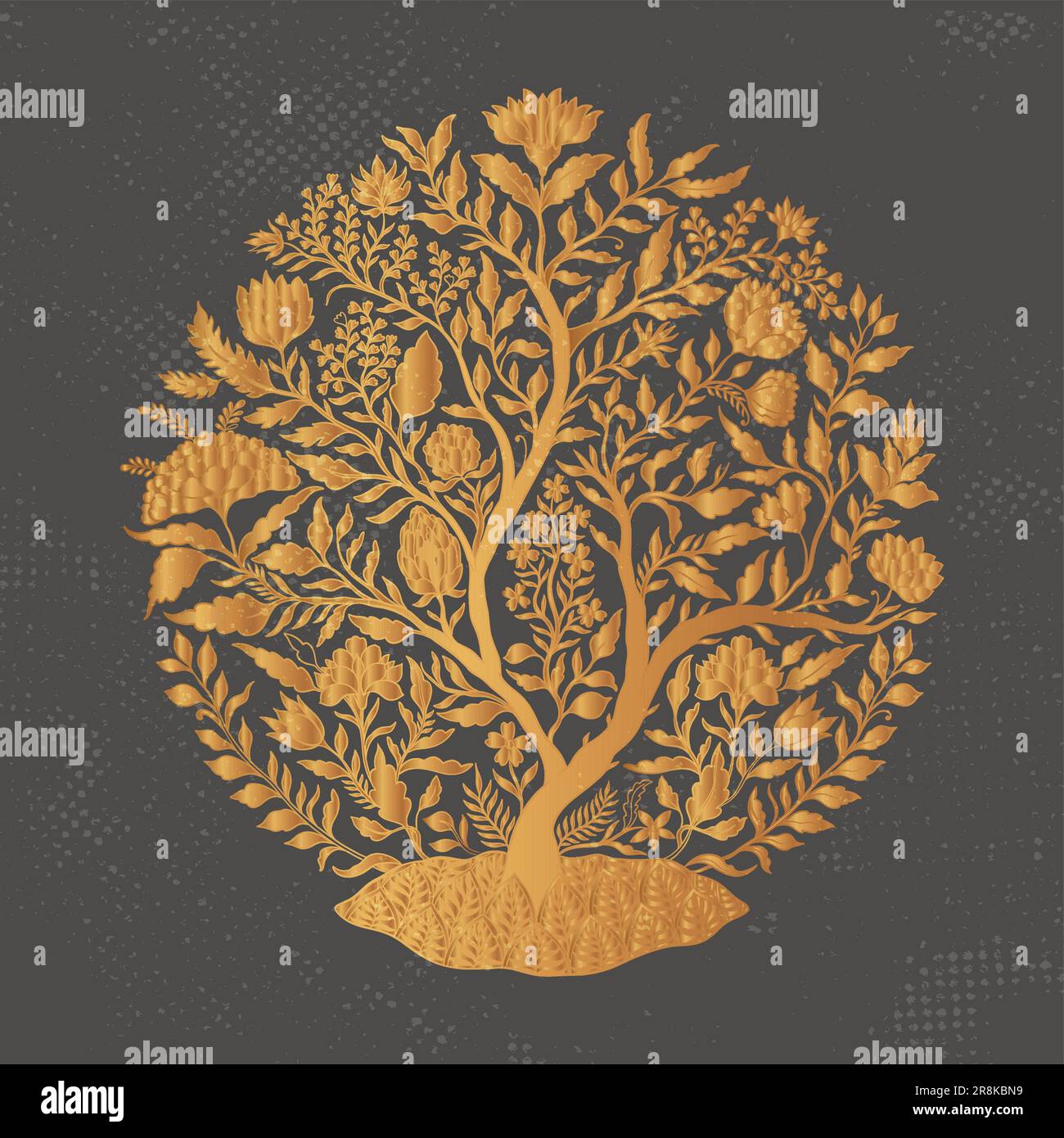 Mughal decorative ornamental tree. Vintage intricate traditional mughal ...