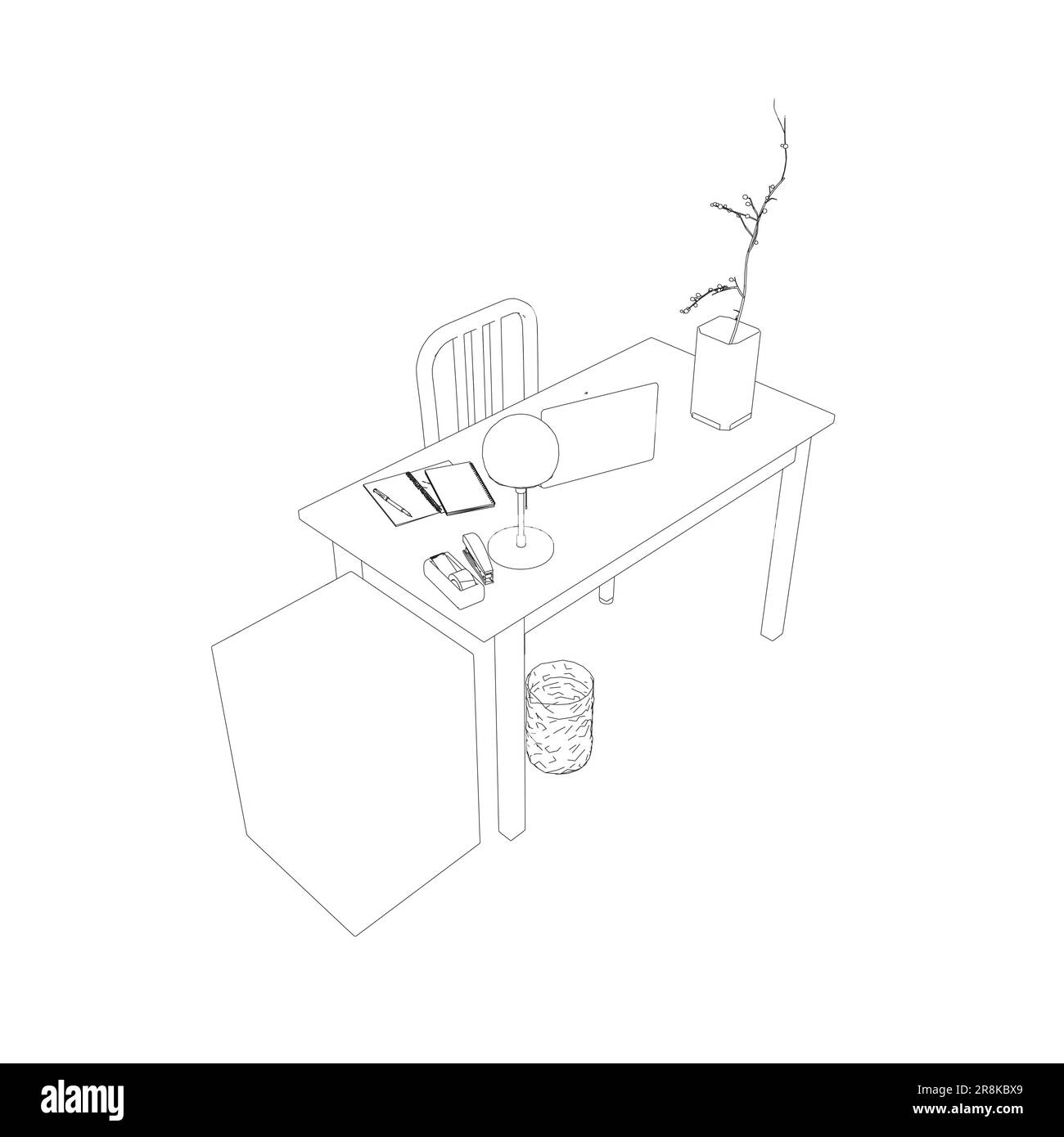 Empty Workplace outline, Desk Chair Computer Workspace Office No People ...