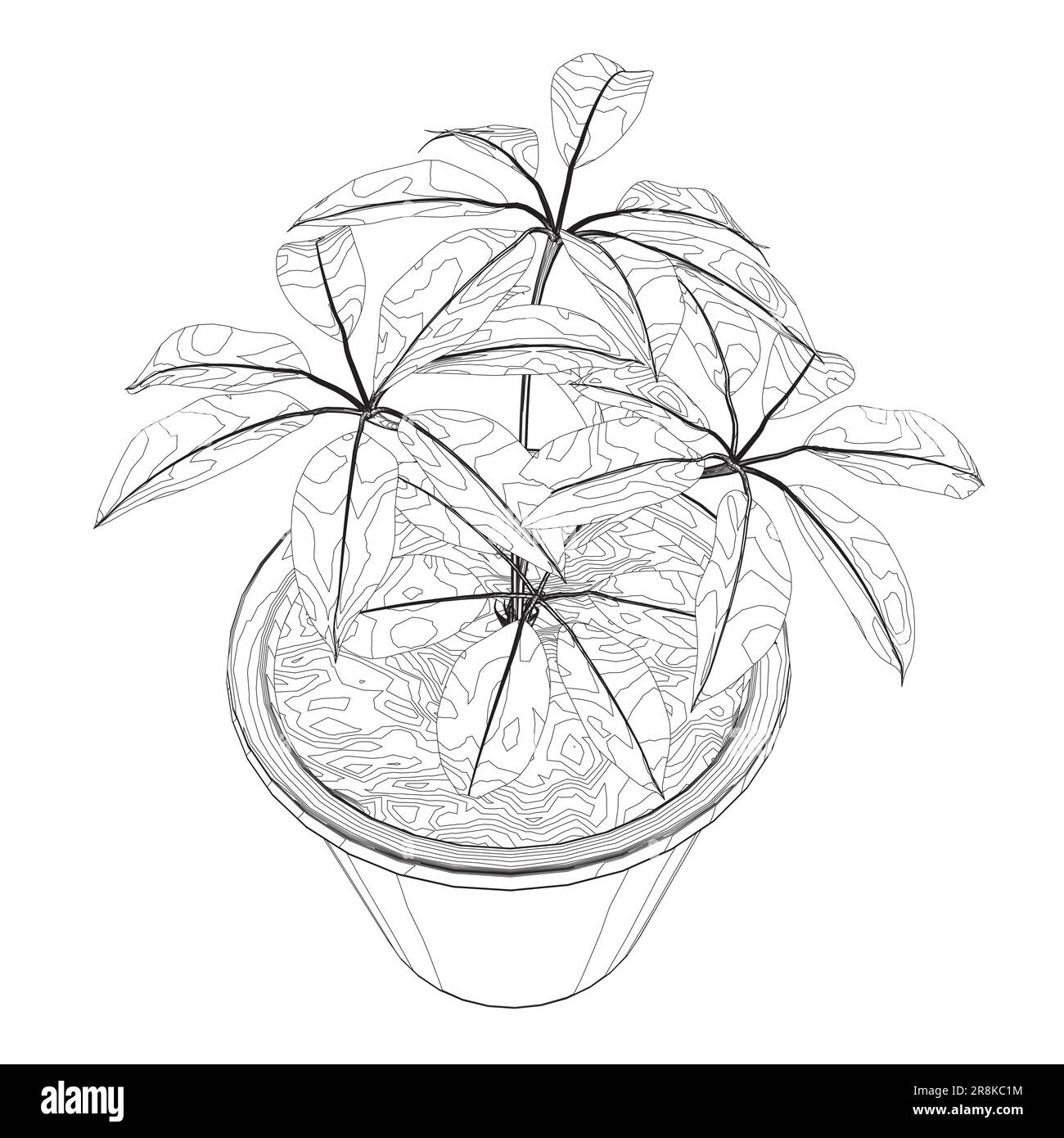 Plant in flower pot outline. Line, solid and filled outline version ...