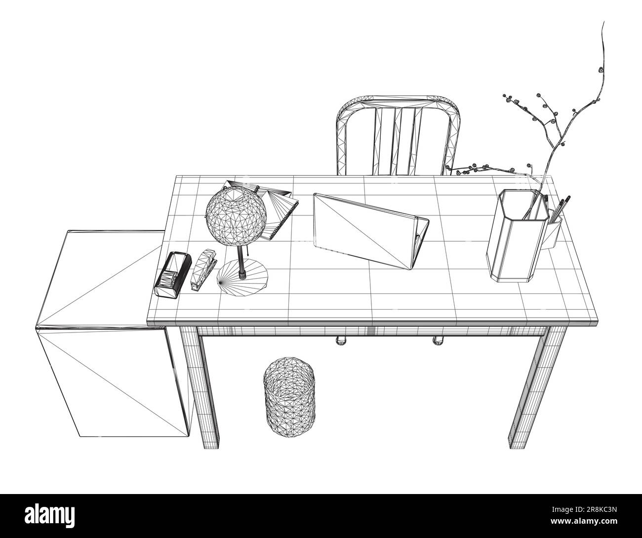 Empty Workplace wireframe, Desk Chair Computer Workspace Office No ...