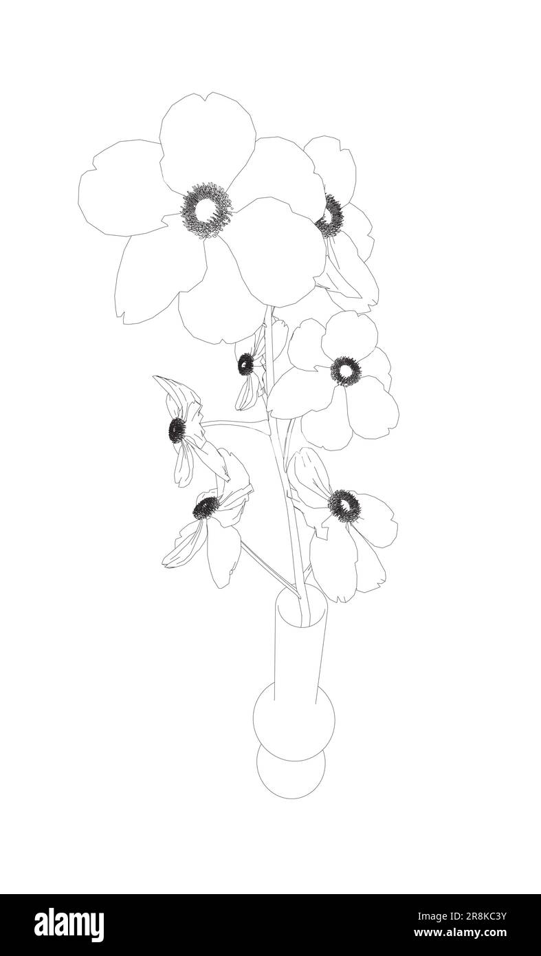 Outline of Flowers line drawing vector art in a vase for decoration ...
