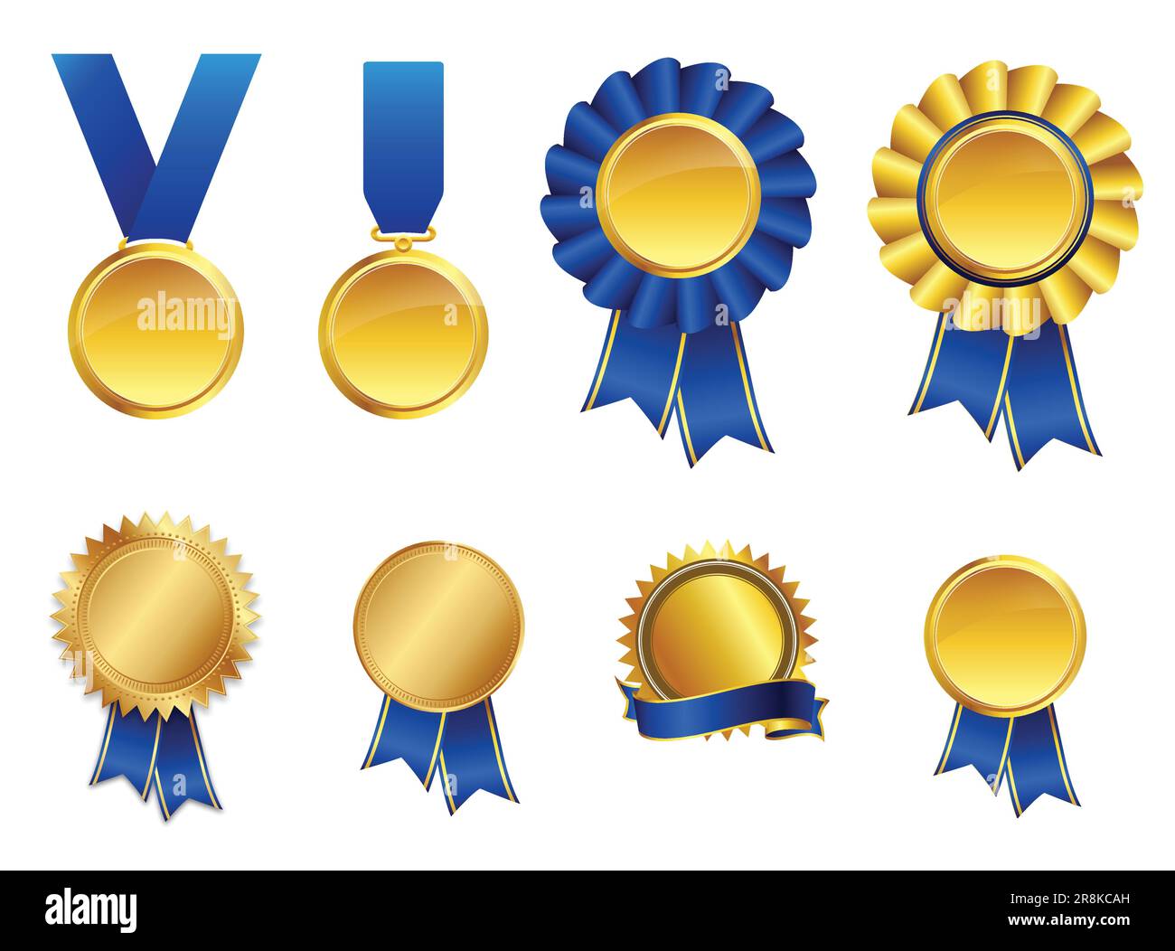 simple elegant gold medal blue ribbon set vector isolated on white background Stock Vector Image ...