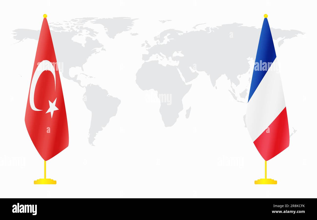 Turkey and France flags for official meeting against background of ...