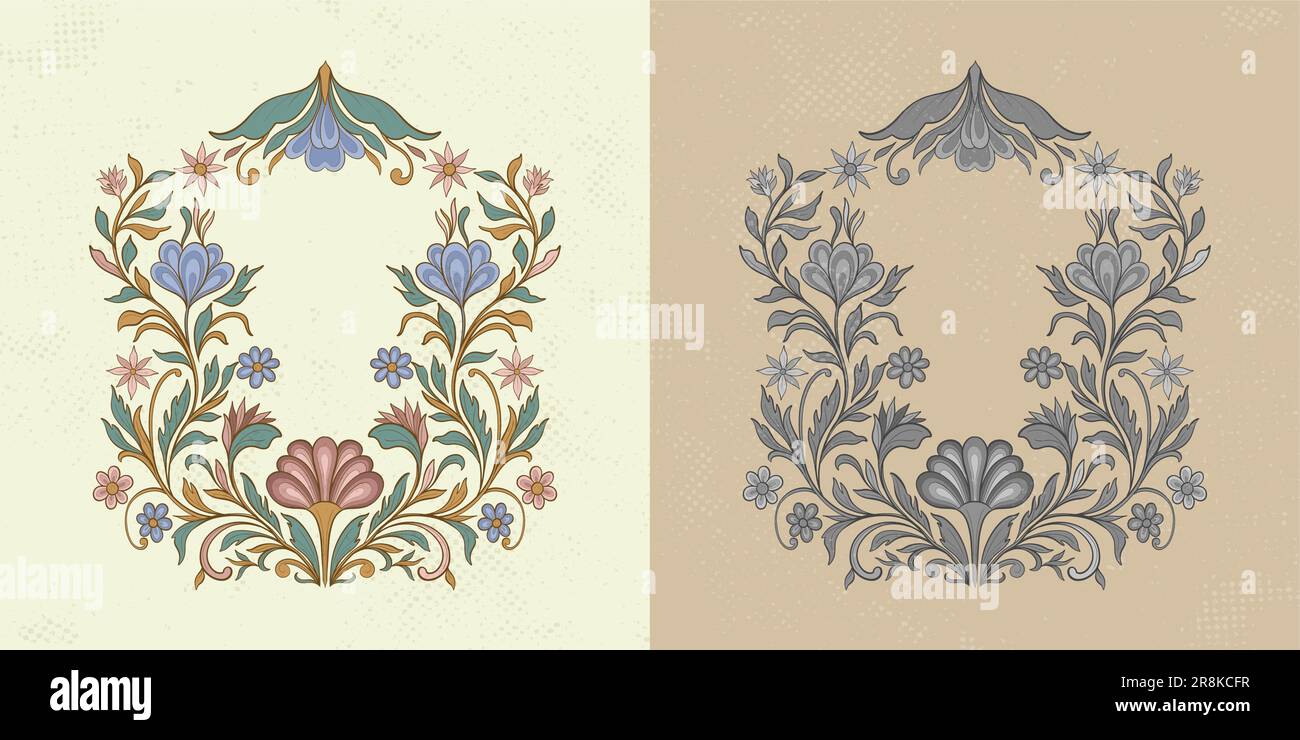 Decorative Mughal Ornamental Frame For Design Vintage Traditional Ethno Style With Flowers And 