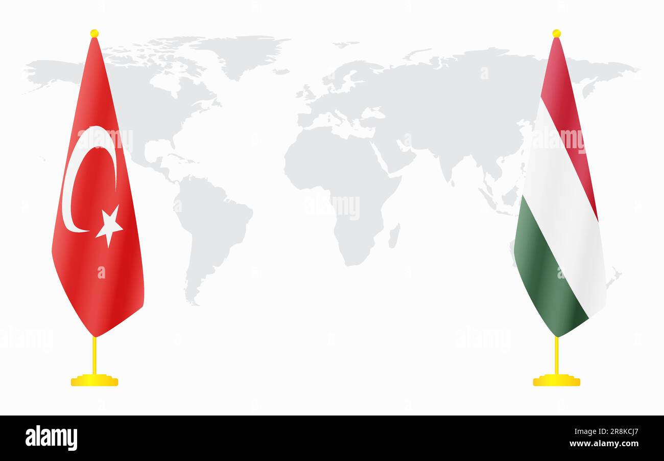 Turkey and Hungary flags for official meeting against background of ...