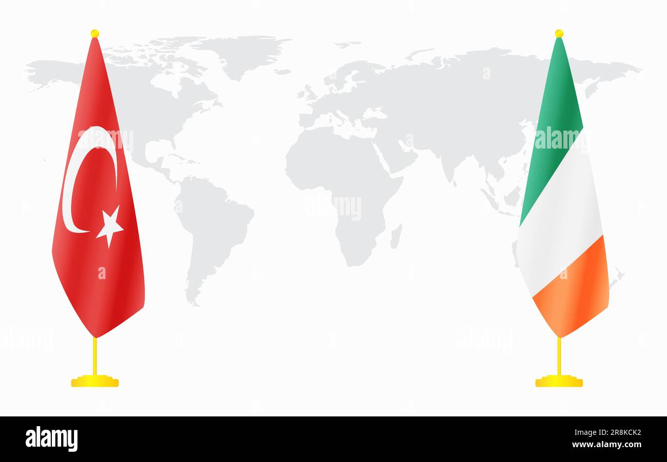 Turkey and Ireland flags for official meeting against background of ...