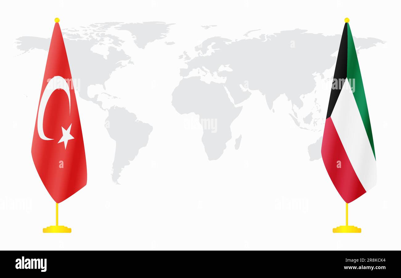 Turkey and Kuwait flags for official meeting against background of ...