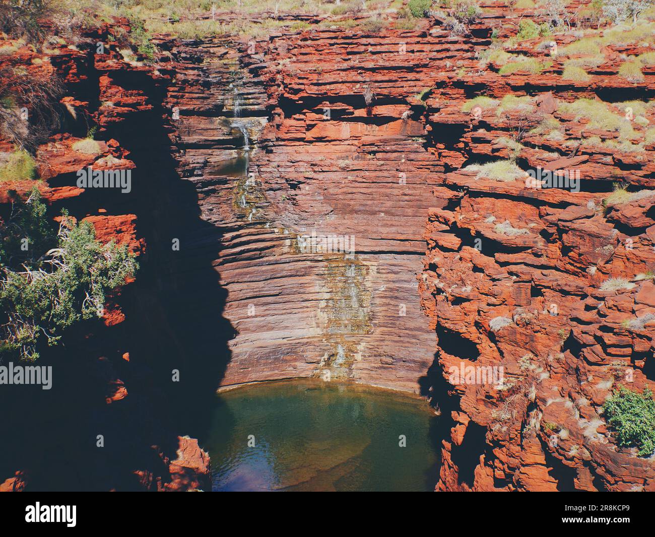 Waterfall Cascading into Gorge, Karijini National Park Western ...