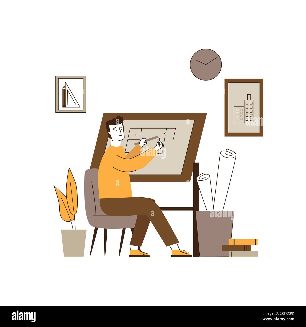 Architect working on plan at drawing board Stock Vector Image & Art - Alamy