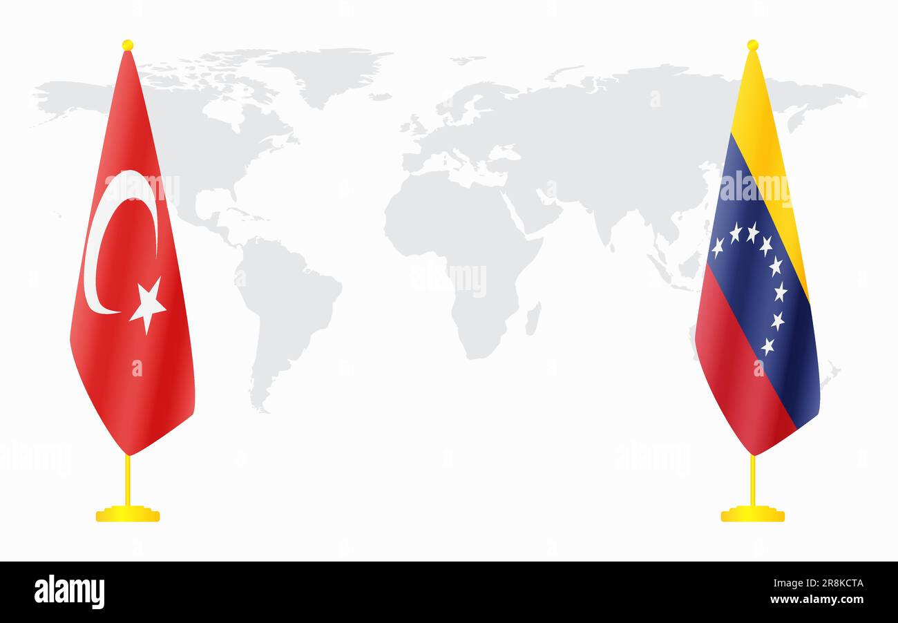 Turkey and Venezuela flags for official meeting against background of ...