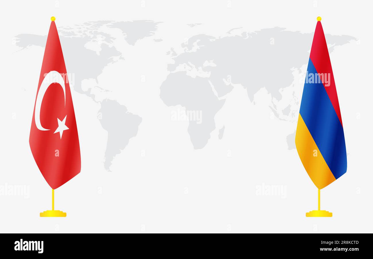 Turkey and Armenia flags for official meeting against background of ...