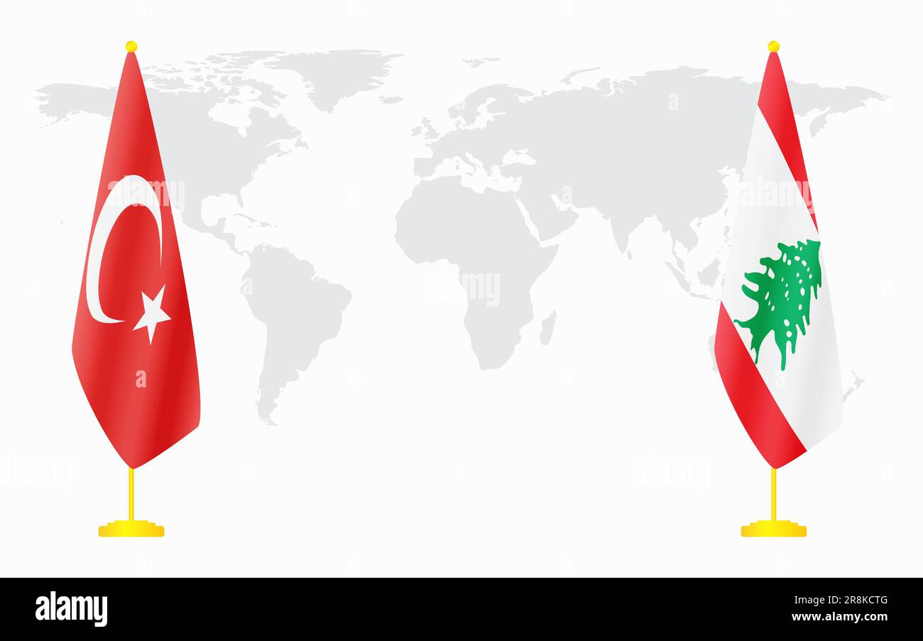 Turkey and Lebanon flags for official meeting against background of ...