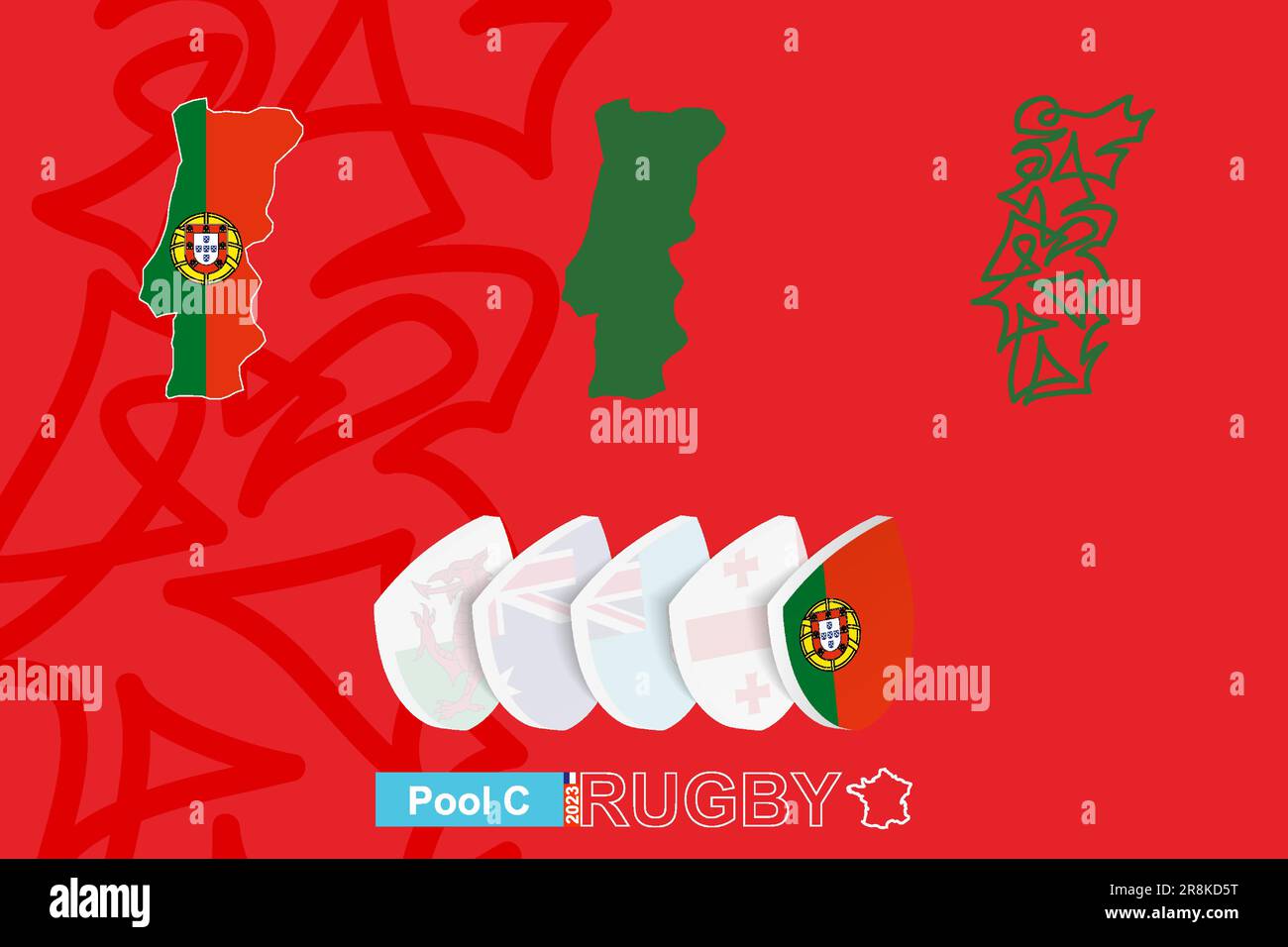 Maps of Portugal in three versions for rugby international championship ...