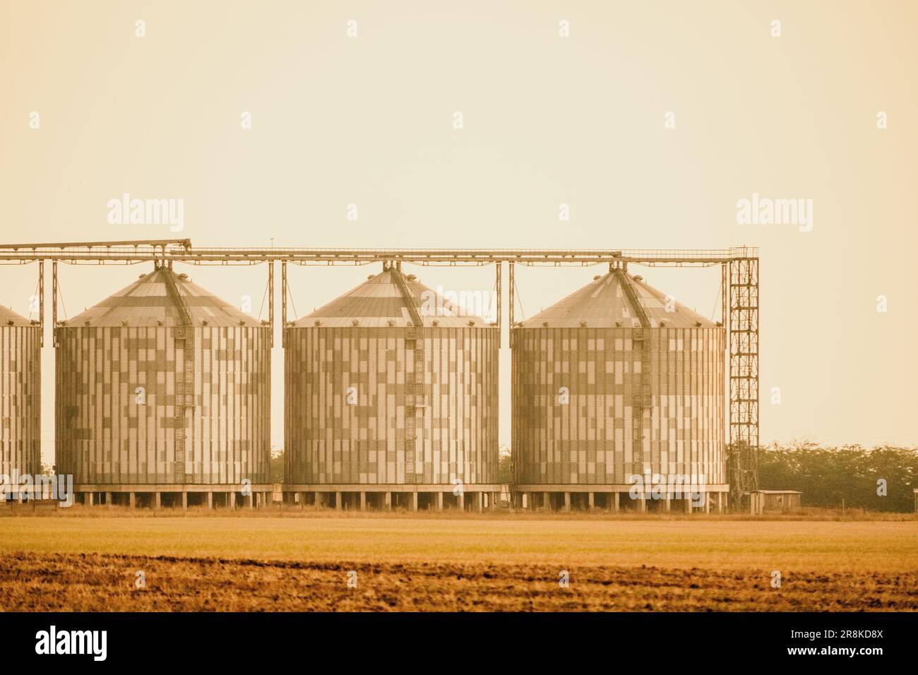Silos and granary elevator. Modern agro-processing manufacturing plant ...