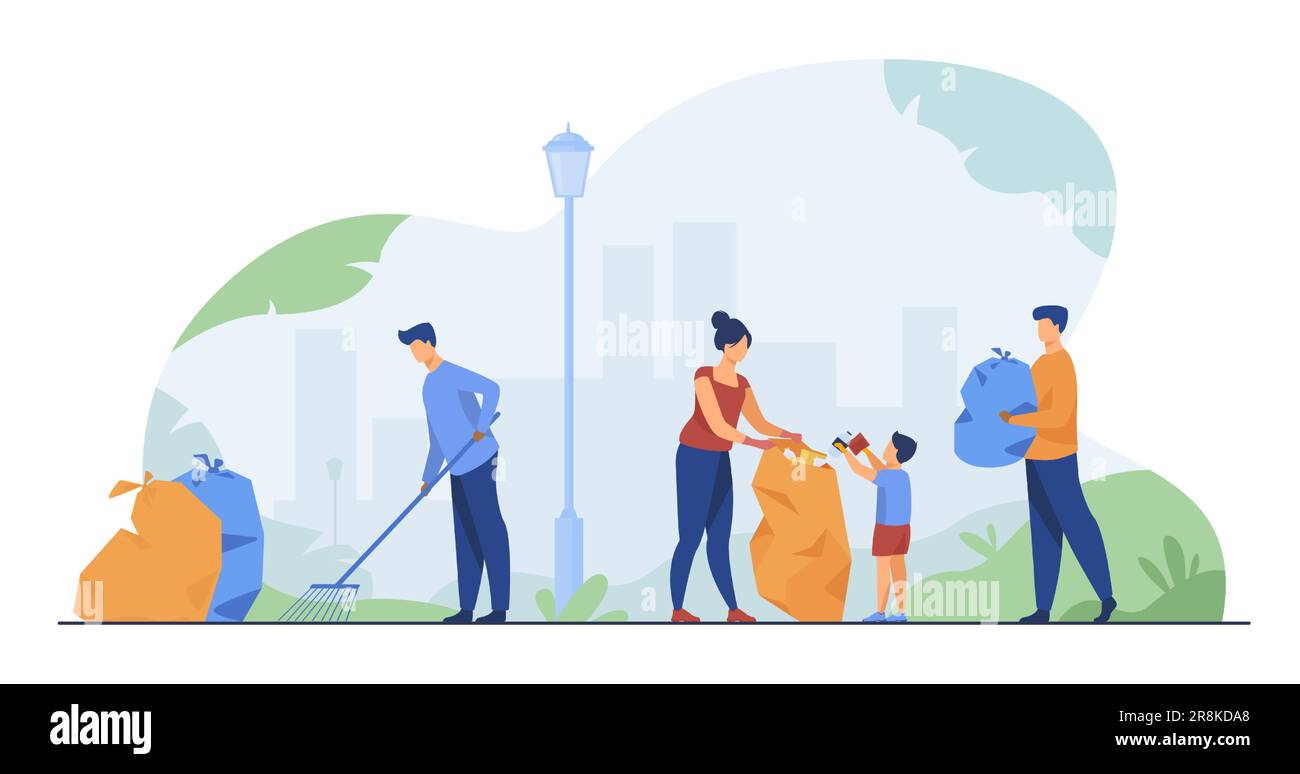 Volunteers community cleaning garbage flat vector illustration Stock ...