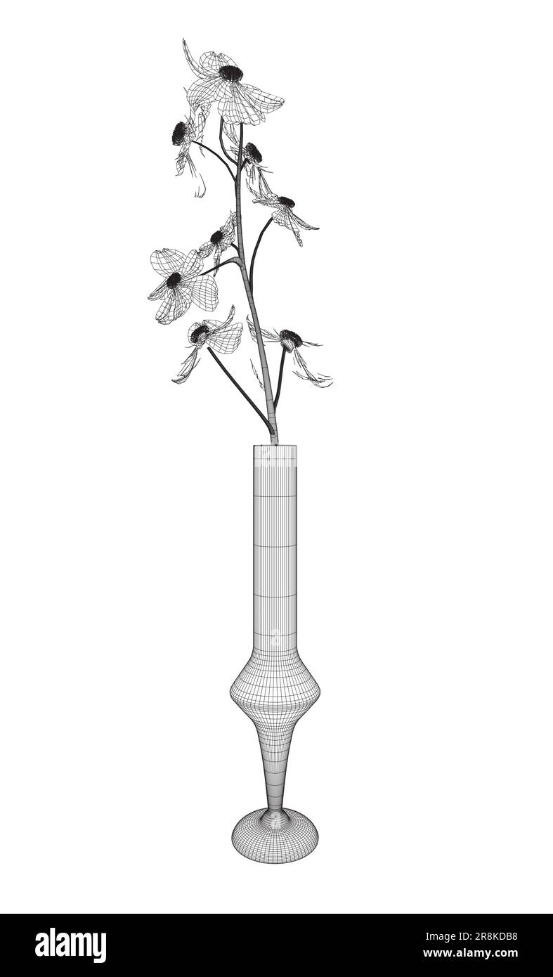 Wireframe of Flowers line drawing vector art in a vase for decoration ...