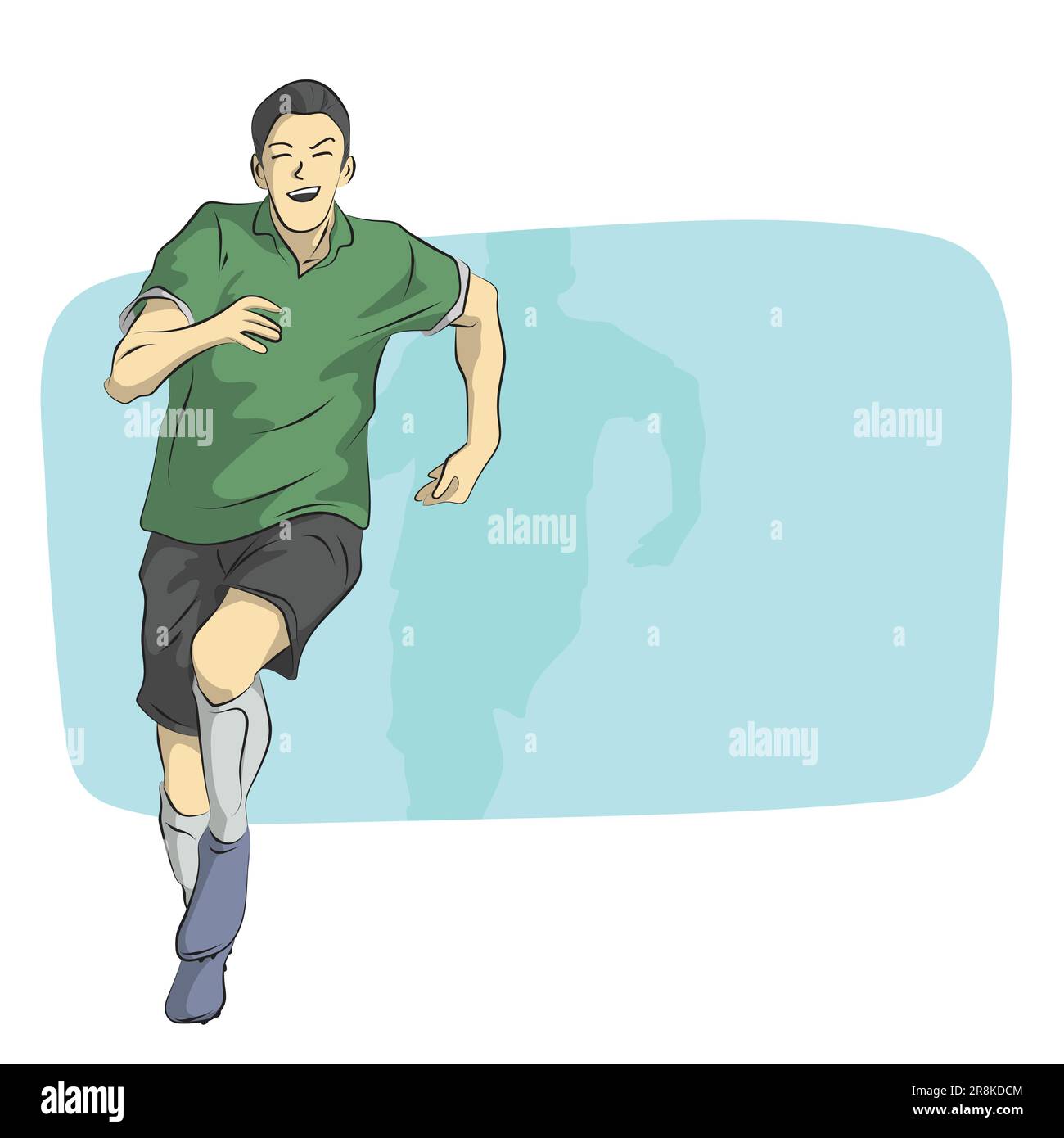 line art male soccer player running with blue blank space illustration ...