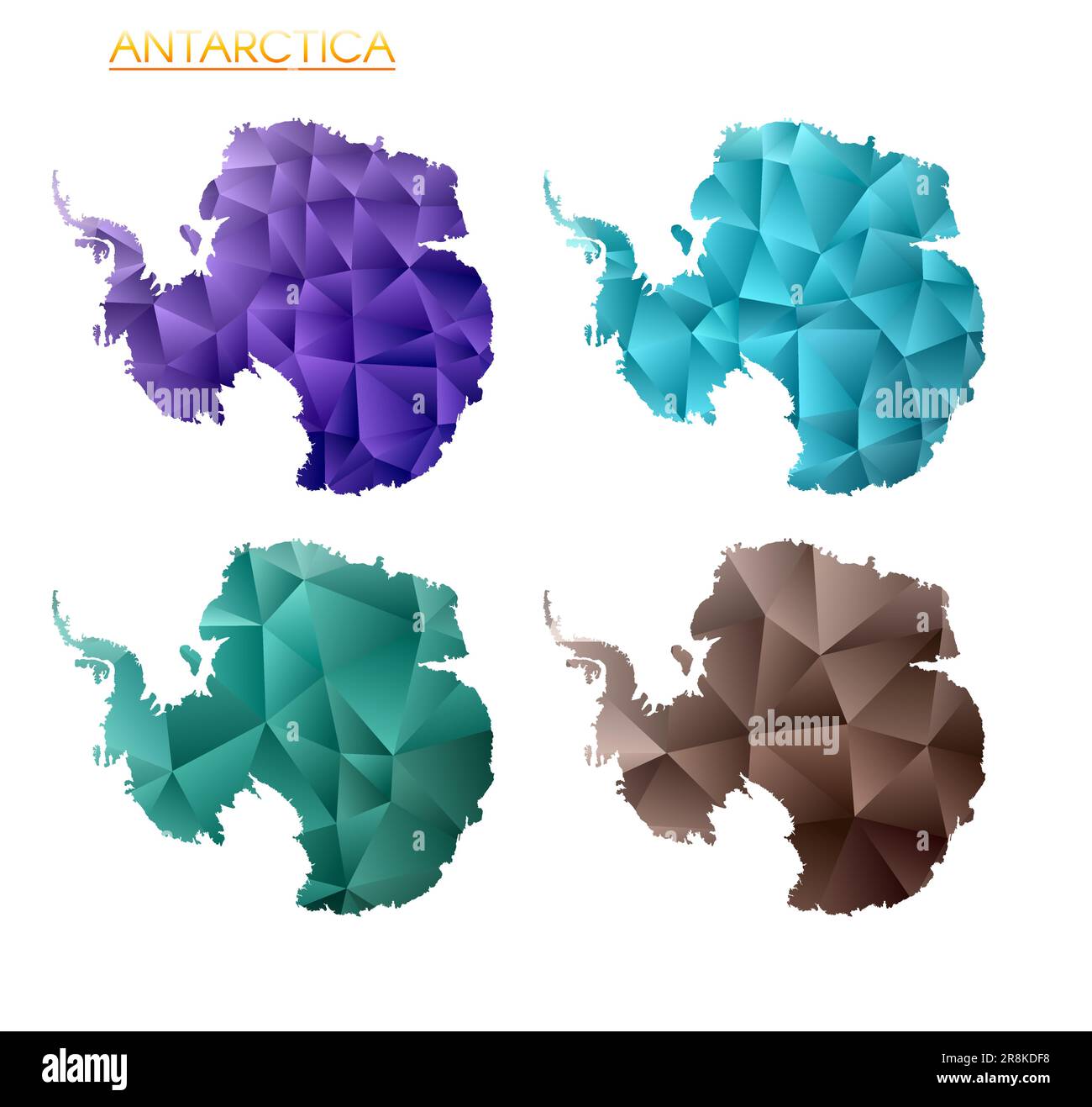 Set of vector polygonal maps of Antarctica. Bright gradient map of the ...