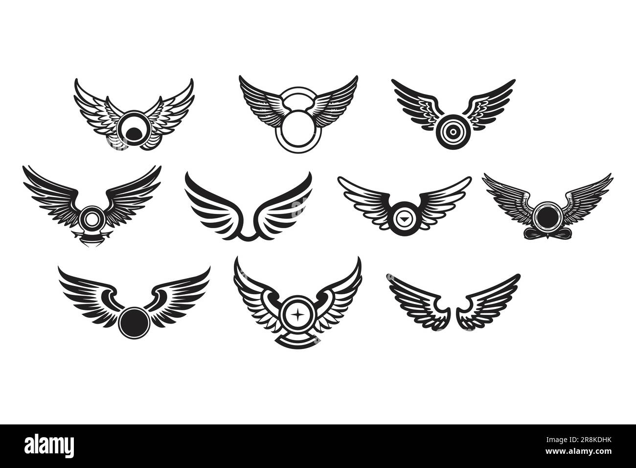 Hand Drawn vintage wings logo in flat style isolated on background ...