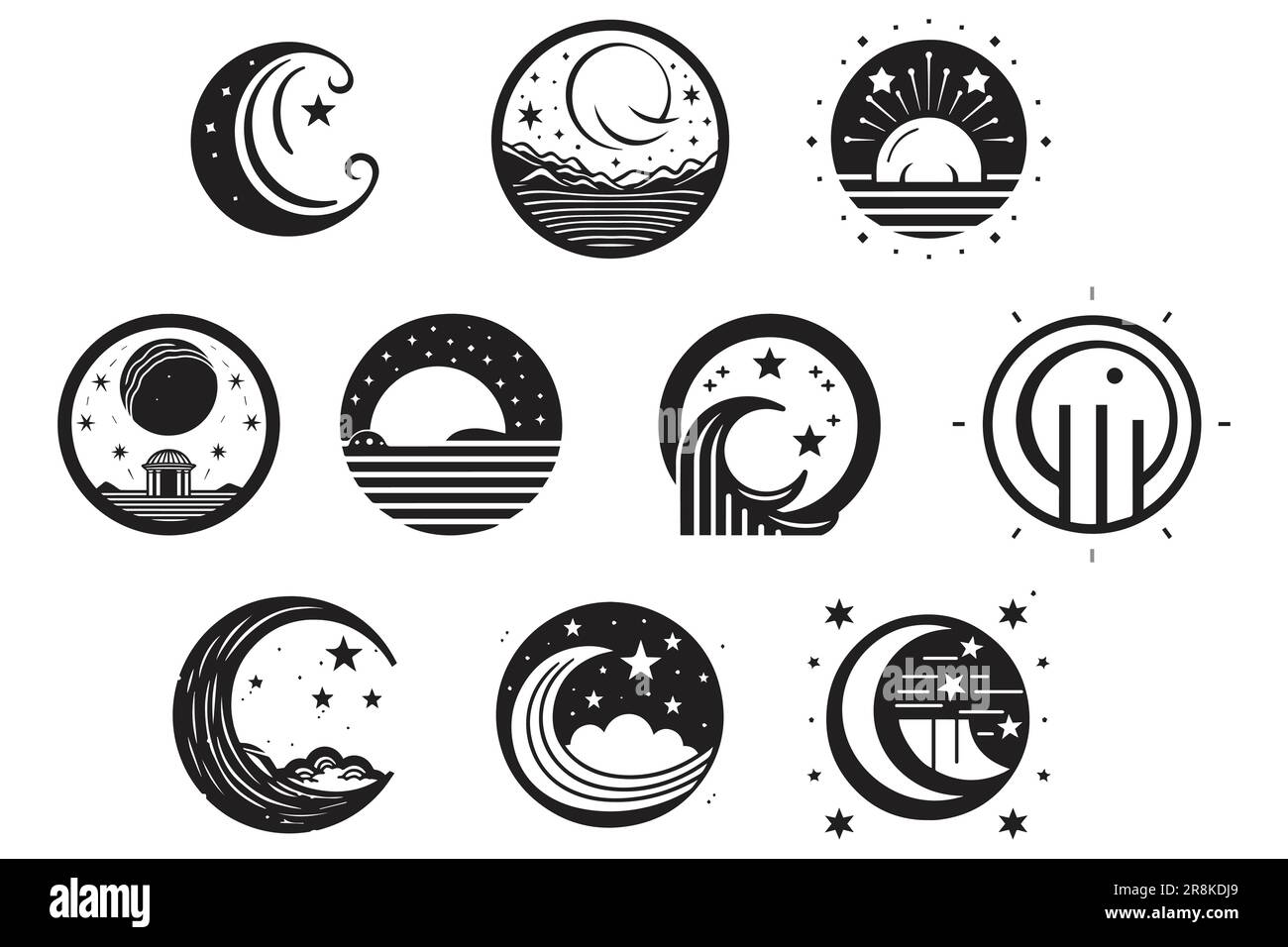 Hand Drawn vintage moon logo in flat style isolated on background Stock Vector Image Art Alamy