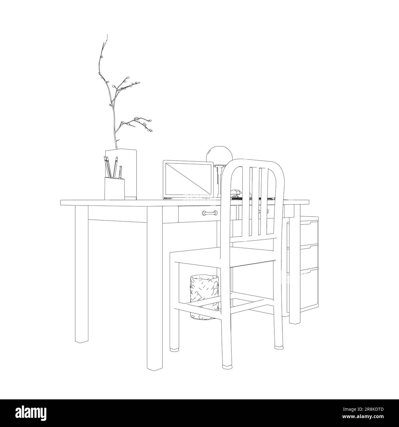 Empty Workplace outline, Desk Chair Computer Workspace Office No People ...