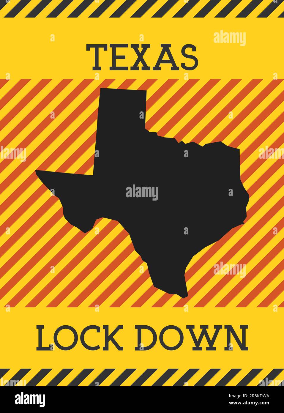 Texas Lock Down Sign. Yellow us state pandemic danger icon. Vector ...