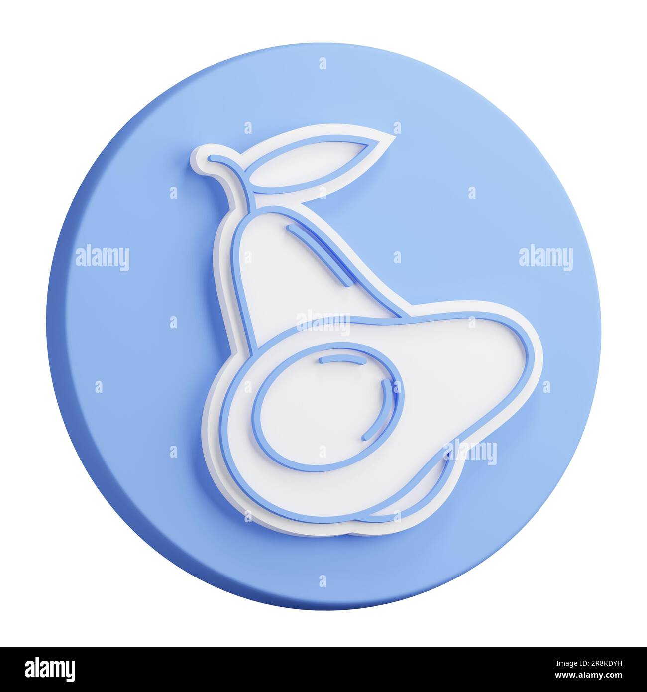 3D button rendering of avocado fruit whole and cut in half with pit in ...