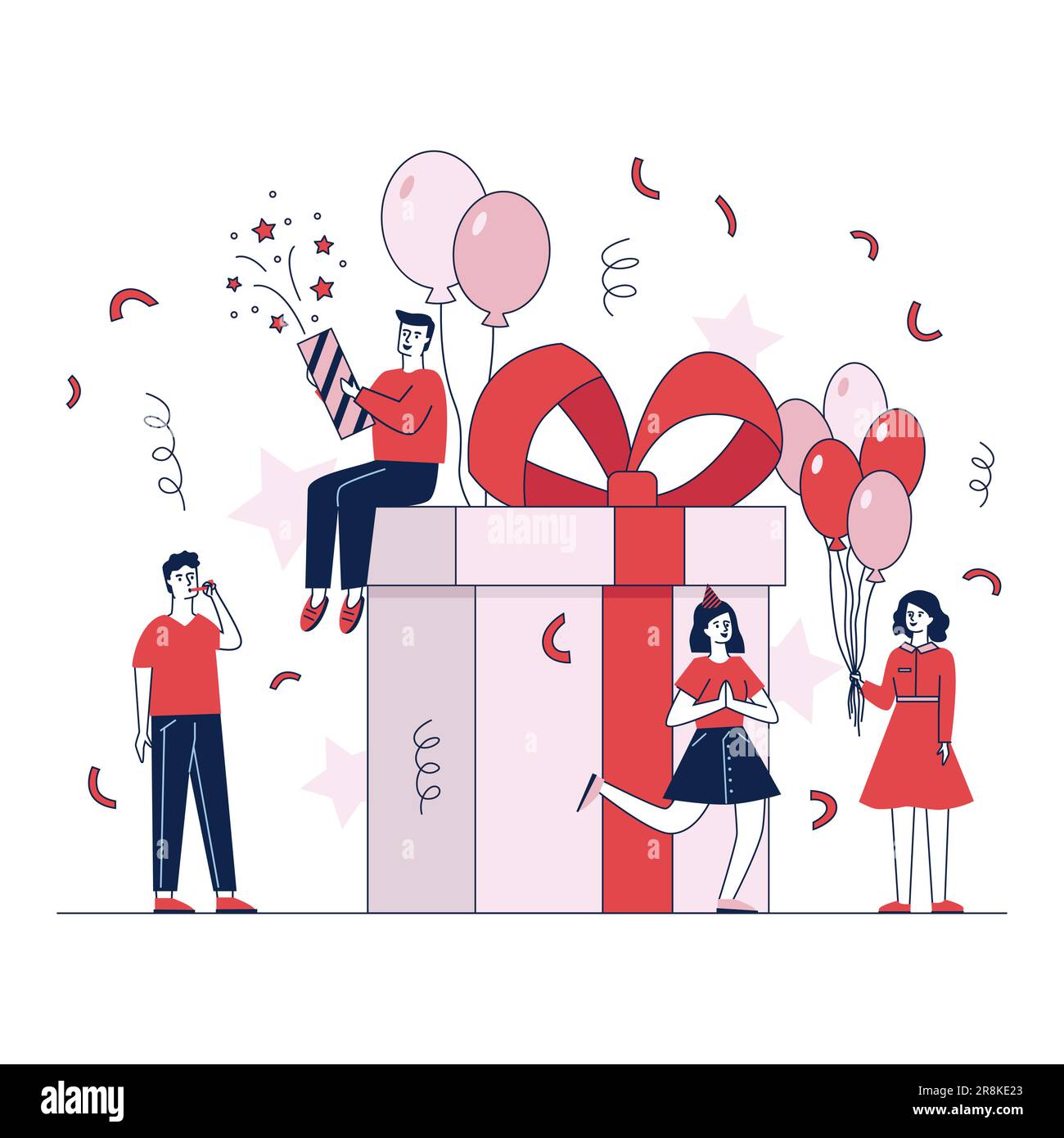 Happy people making gifts and presents vector illustration Stock Vector ...