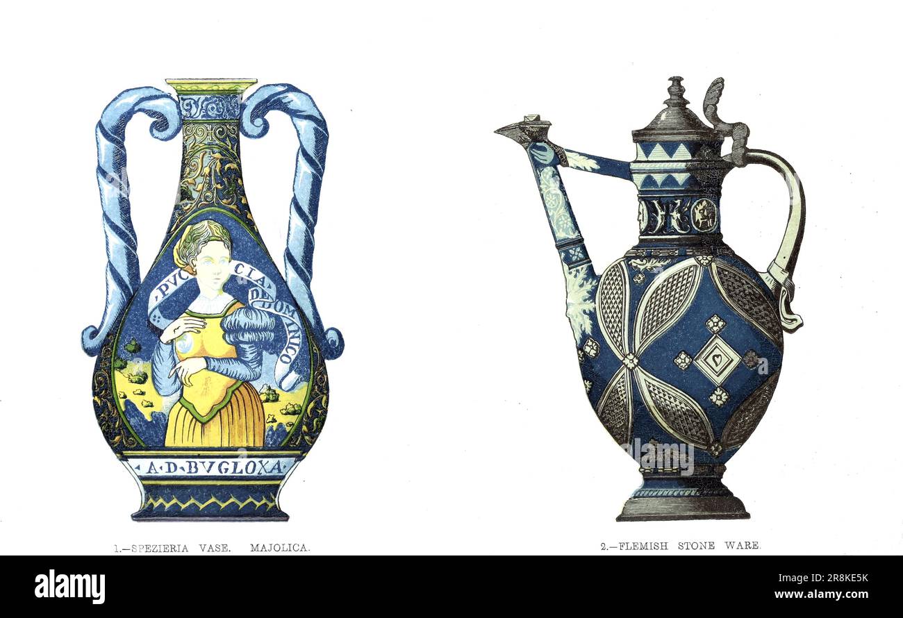 SPEZIERIA VASE MAJOLICA (Left) FLEMISH STONE WARE (right) from the book ...