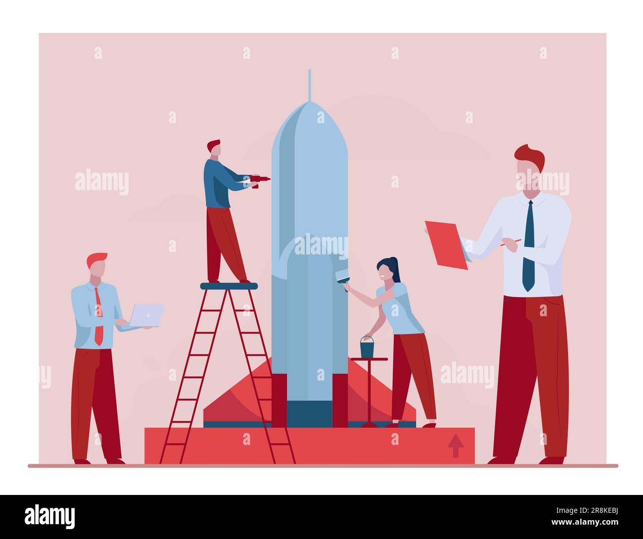 Team repairing and painting rocket for launch Stock Vector Image & Art ...