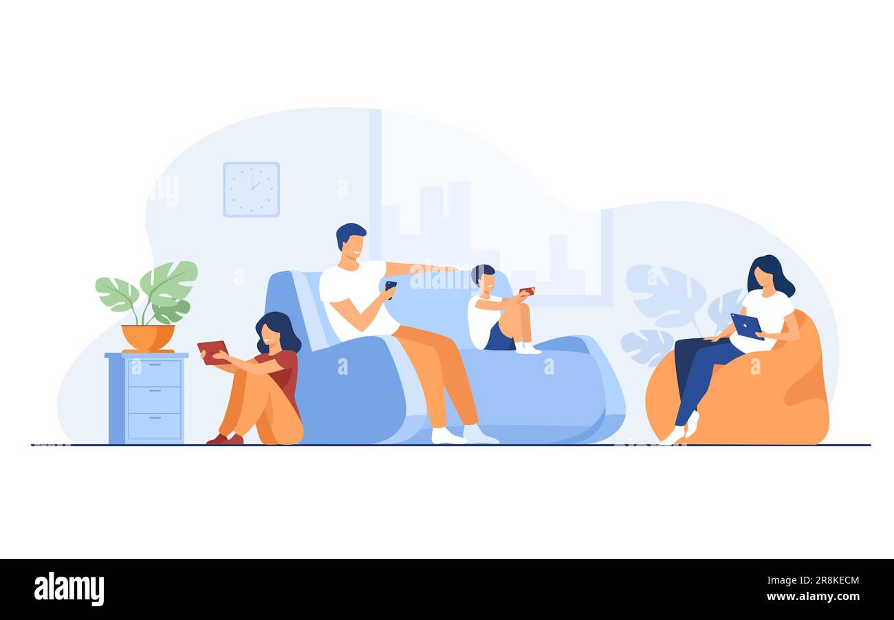 Cartoon family sitting at home with gadgets Stock Vector Image & Art ...