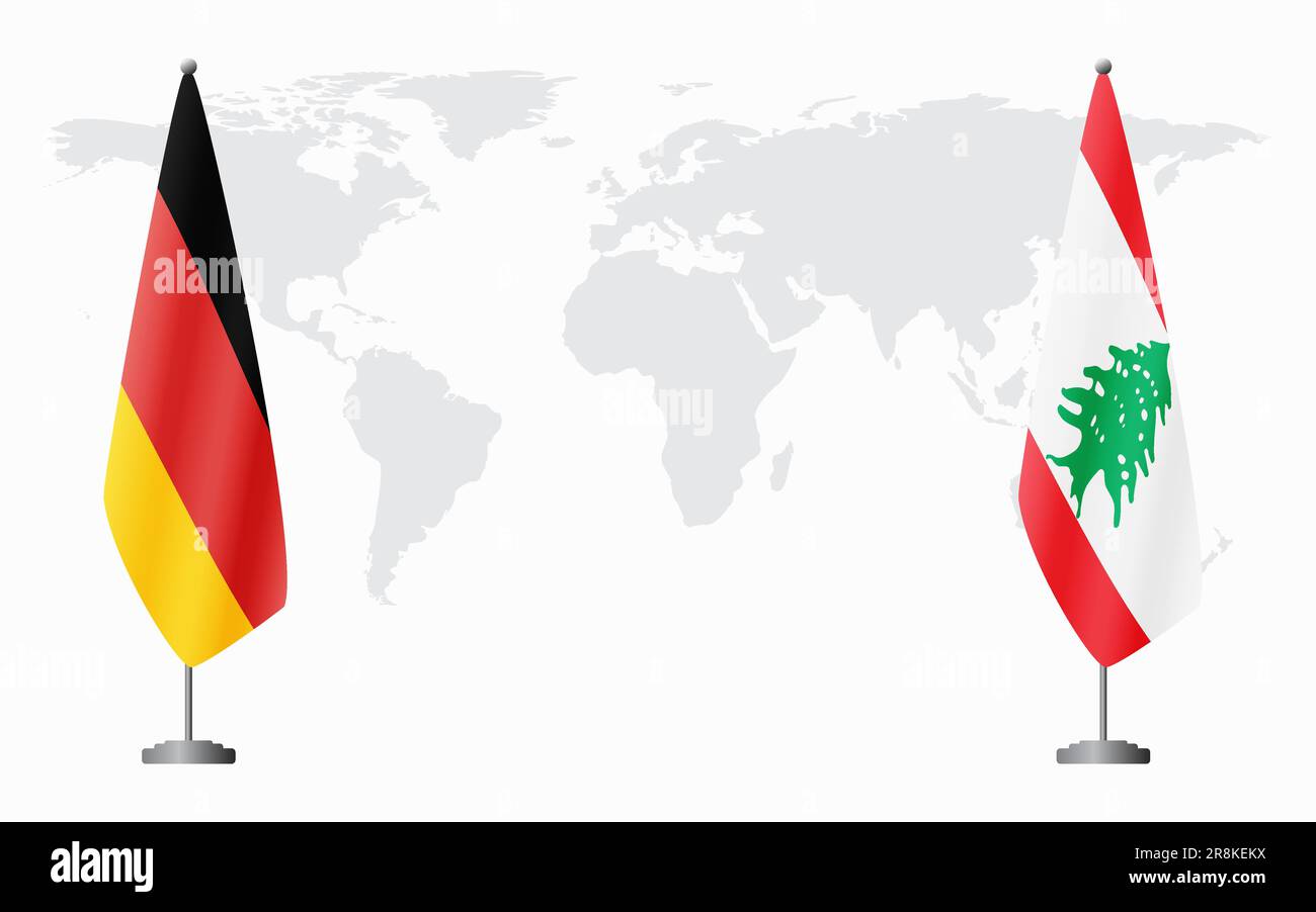 Germany and Lebanon flags for official meeting against background of ...