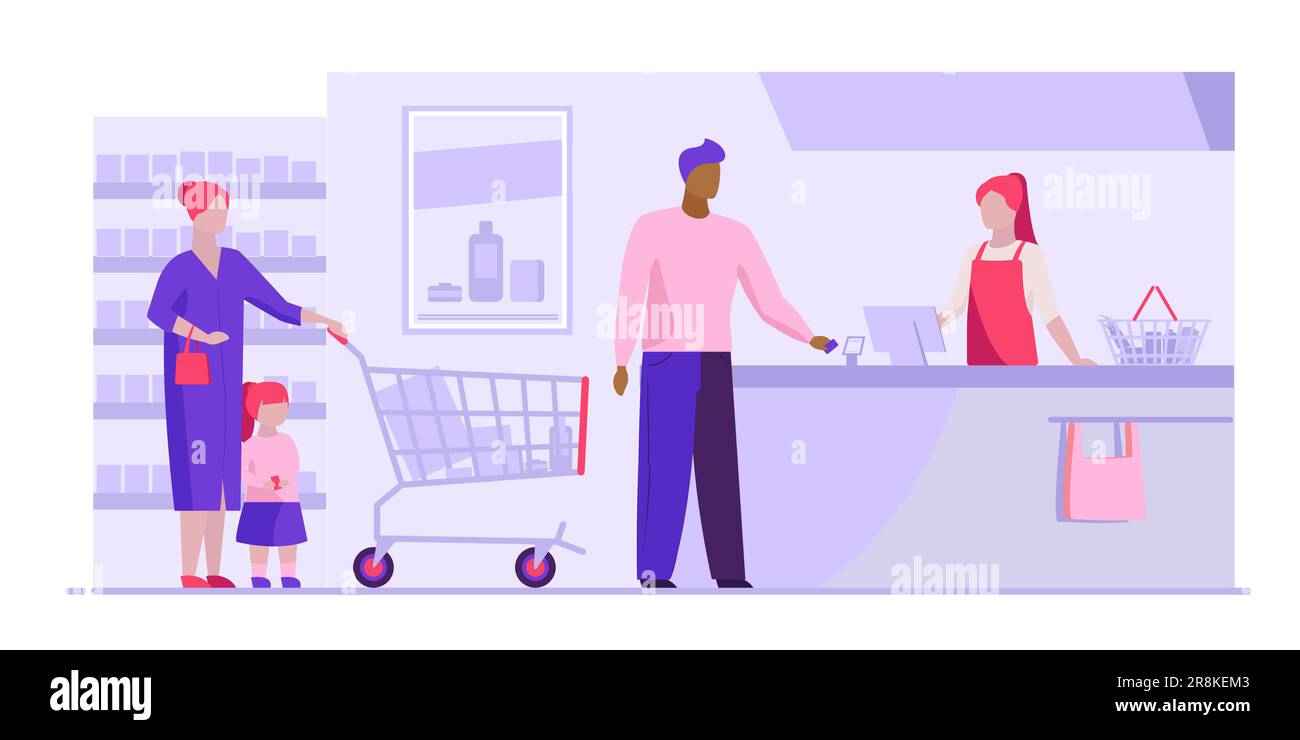 Queue at checkout in supermarket Stock Vector Image & Art - Alamy