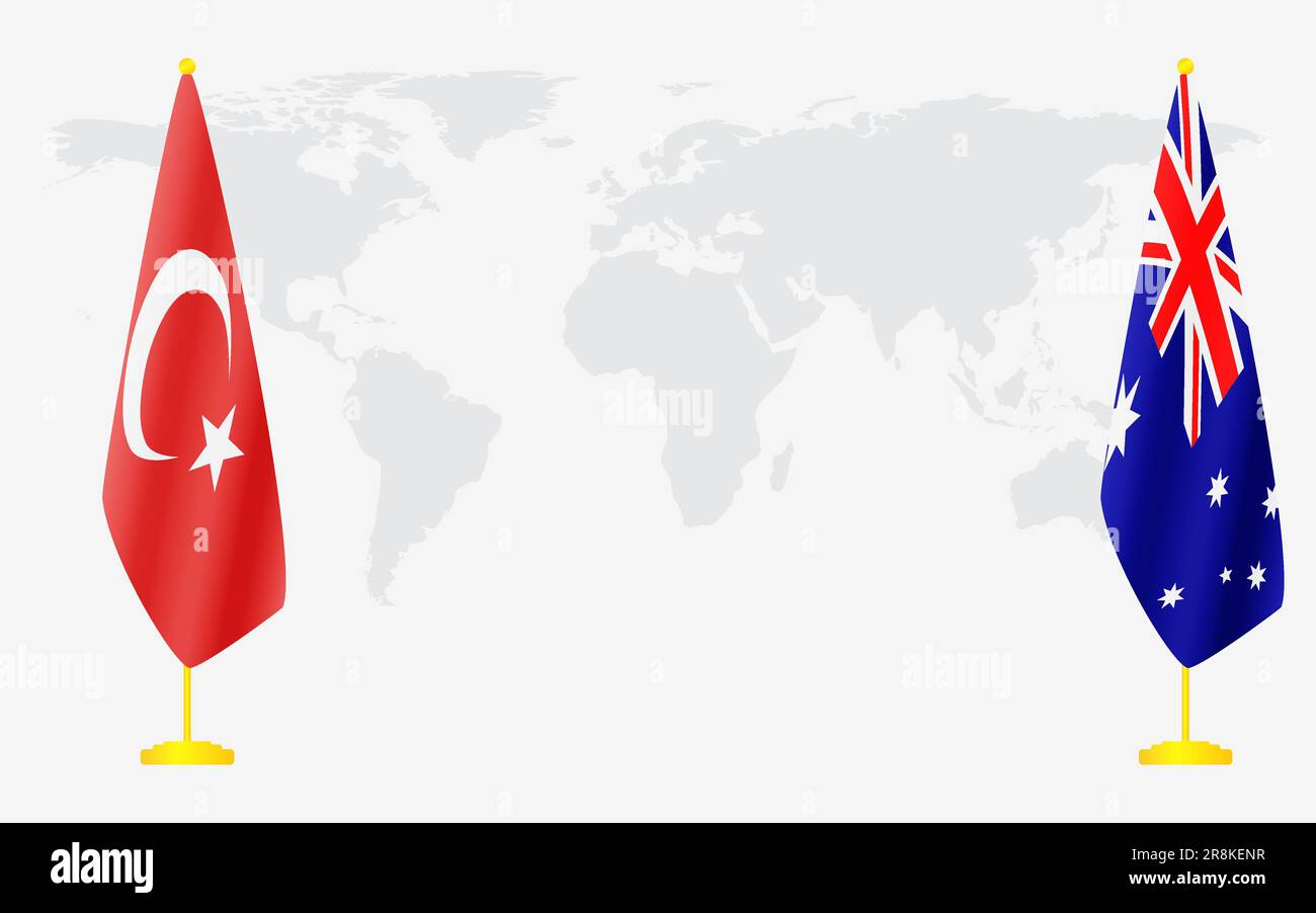 Turkey and Australia flags for official meeting against background of ...