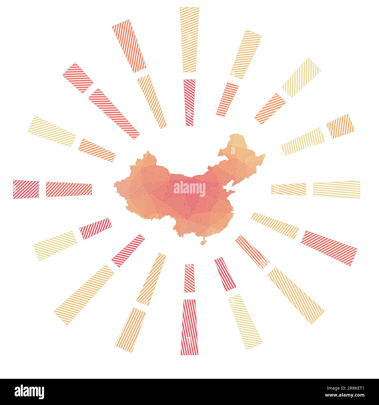 China sunburst. Low poly striped rays and map of the country. Modern ...