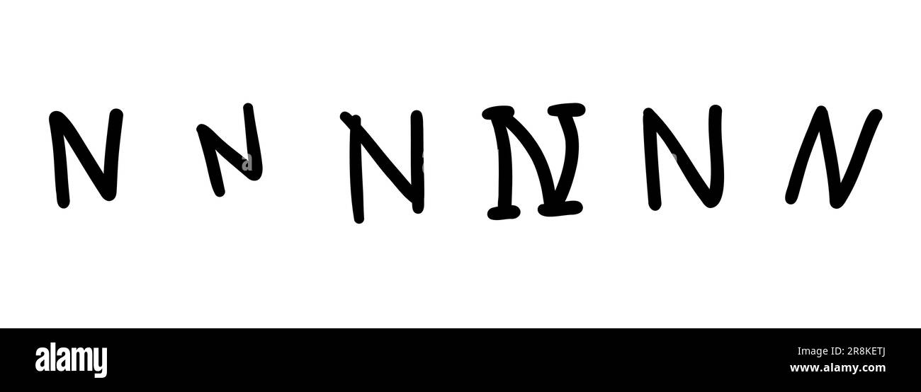 Childlike simple black english latin N alphabet letter symbol. Vector ...